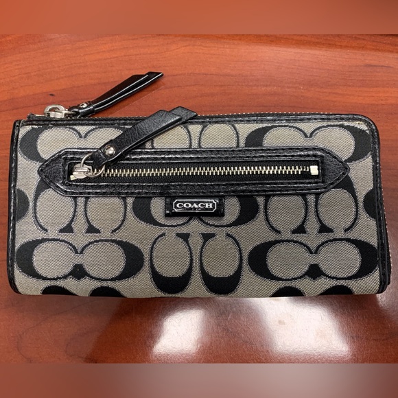 Coach | Bags | Nwt Coach Signature Black And Gray Slim Wallet | Poshmark